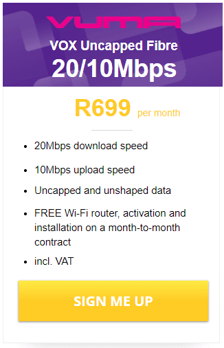 Vumatel uncapped fibre to the home deals