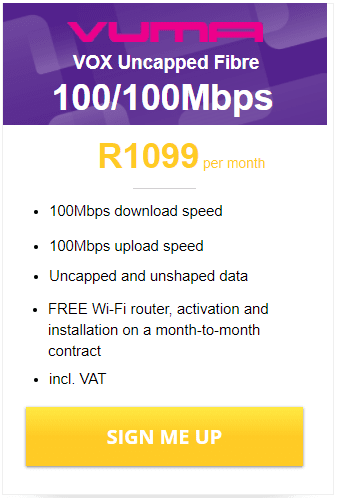 Vumatel uncapped fibre to the home deals