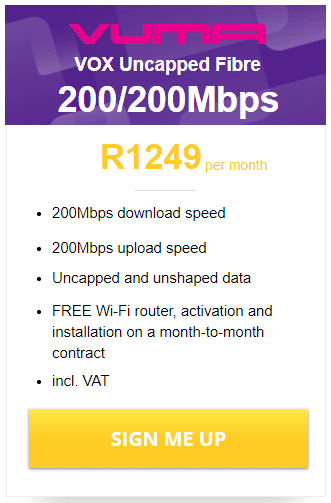 Vumatel uncapped fibre to the home deals