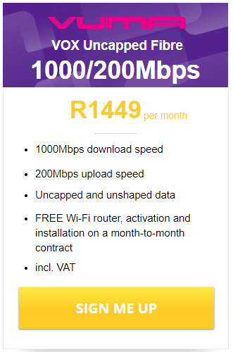 Vumatel uncapped fibre to the home deals