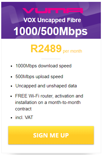 Vumatel uncapped fibre to the home deals