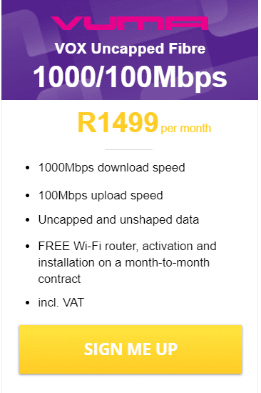 Vumatel uncapped fibre to the home deals
