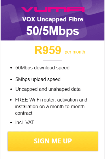 Vumatel uncapped fibre to the home deals
